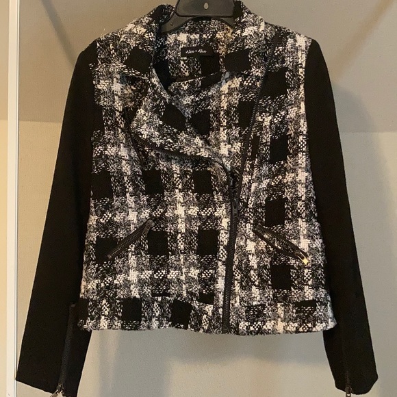Alex + Alex | Jackets & Coats | Alex Alex Black White Plaid Tweed Moto ...
